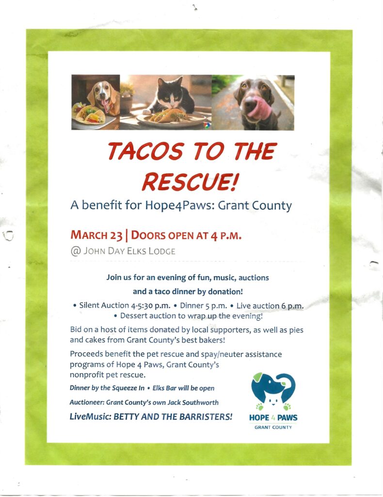 Hope 4 Paws Tacos to the Rescue – Grant County Oregon Chamber of Commerce