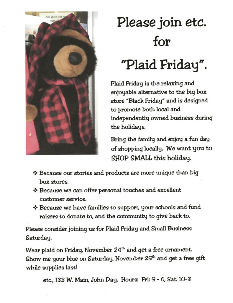 Plaid Friday and Small Business Saturday – Grant County Oregon Chamber ...
