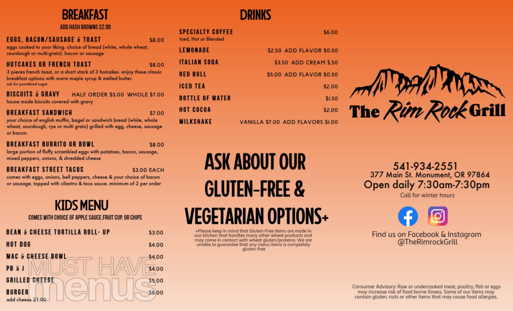 The Rimrock Grill – Grant County Oregon Chamber of Commerce